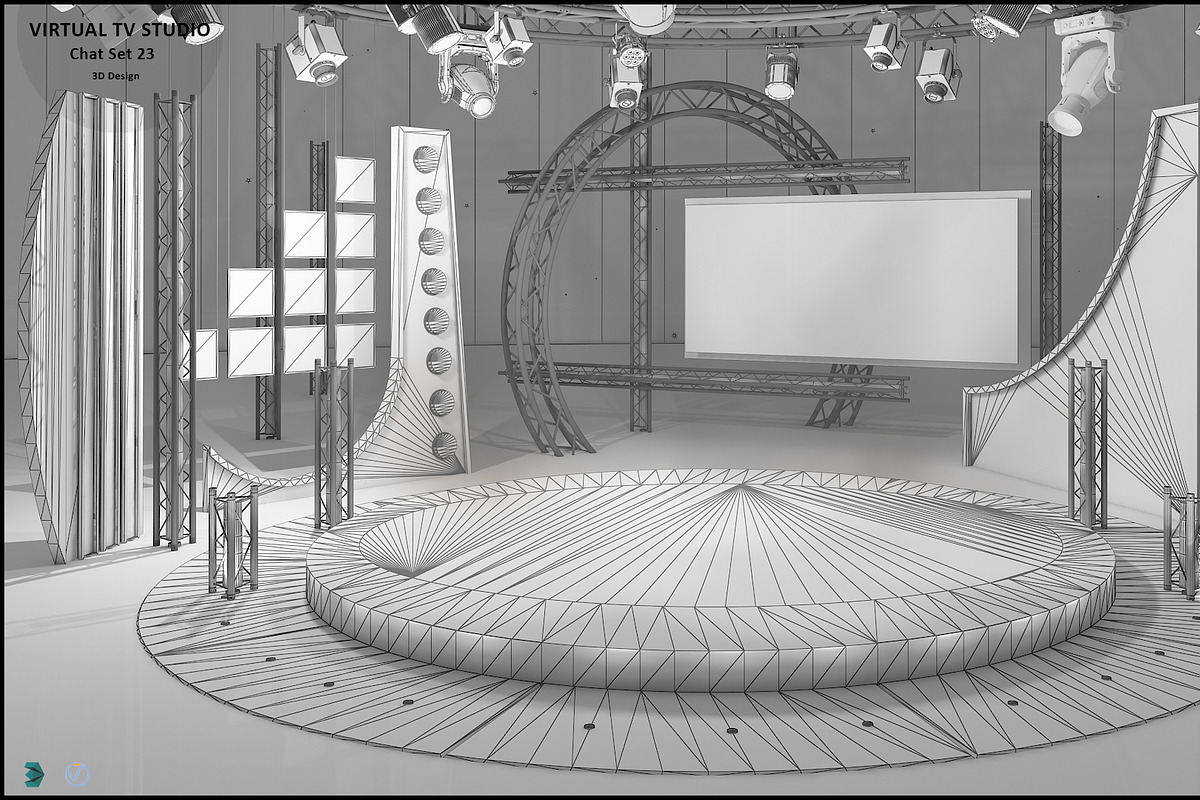 Virtual TV Studio Chat Set 23, a Scene 3D Model by akerStudio