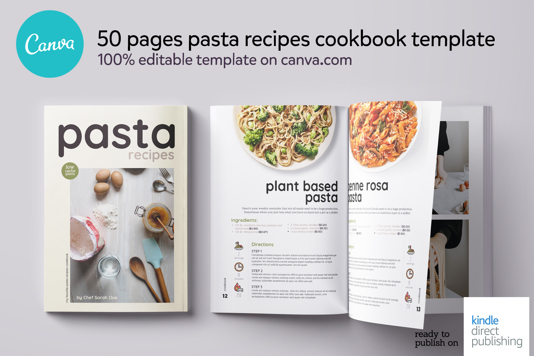 Pasta CookBook CANVA template editab, a Magazine Template by DeLaGranSiete