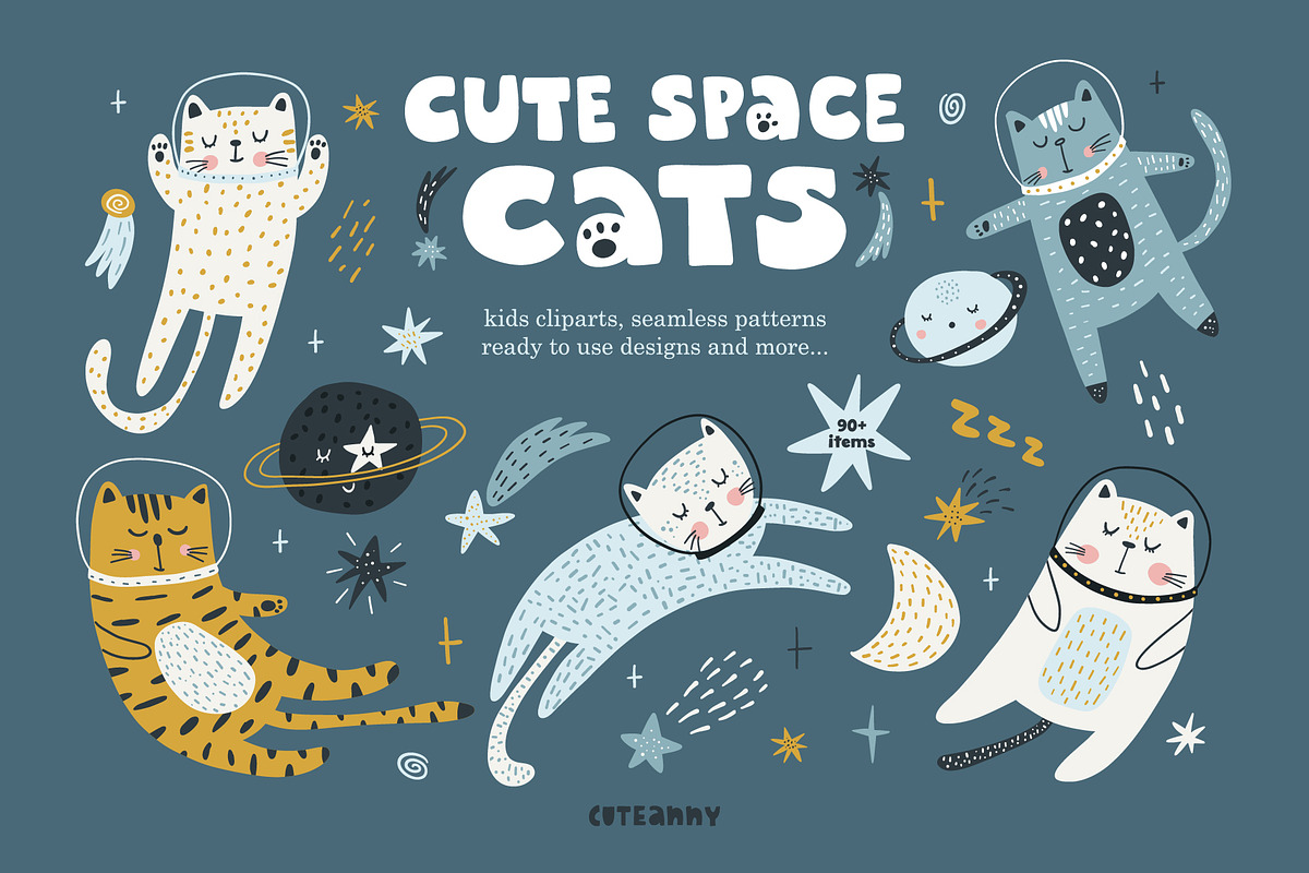 Cute space cats - graphic collection, a Pattern Graphic by Cuteanny Design