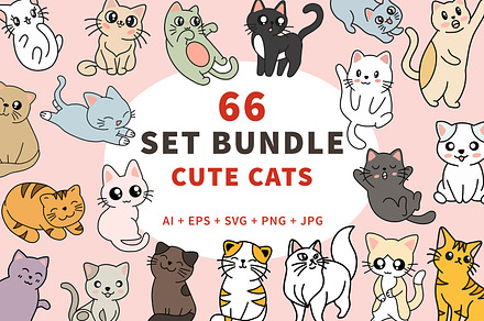 Cute Cats Clipart - Feline Animal | Creative Market