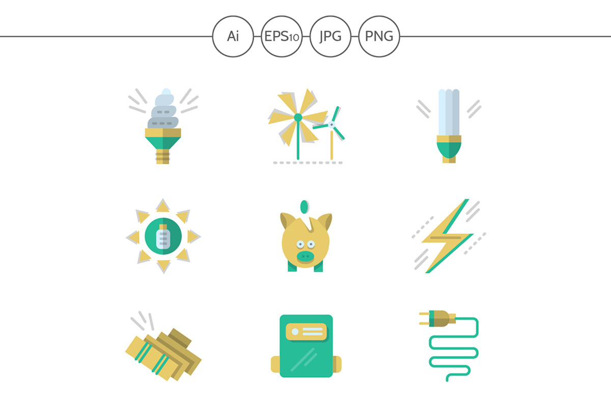 Saving energy flat green icons., an Icon by YershovOleksandr