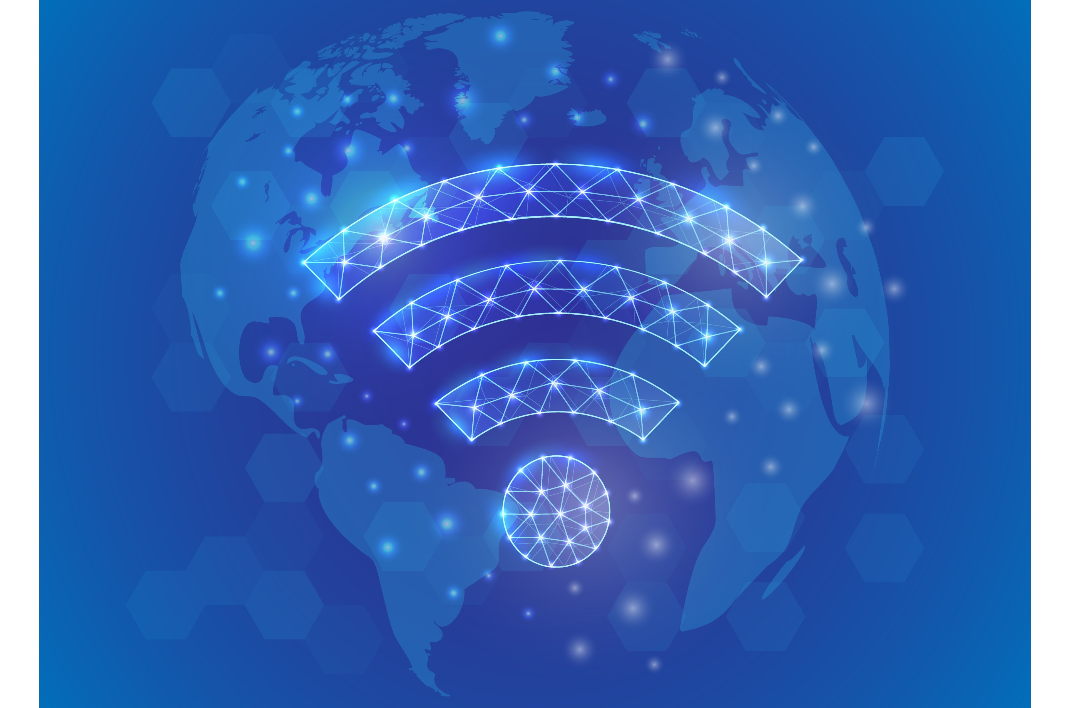 Wi-Fi low poly symbol with world map, a Technology Illustration by ...