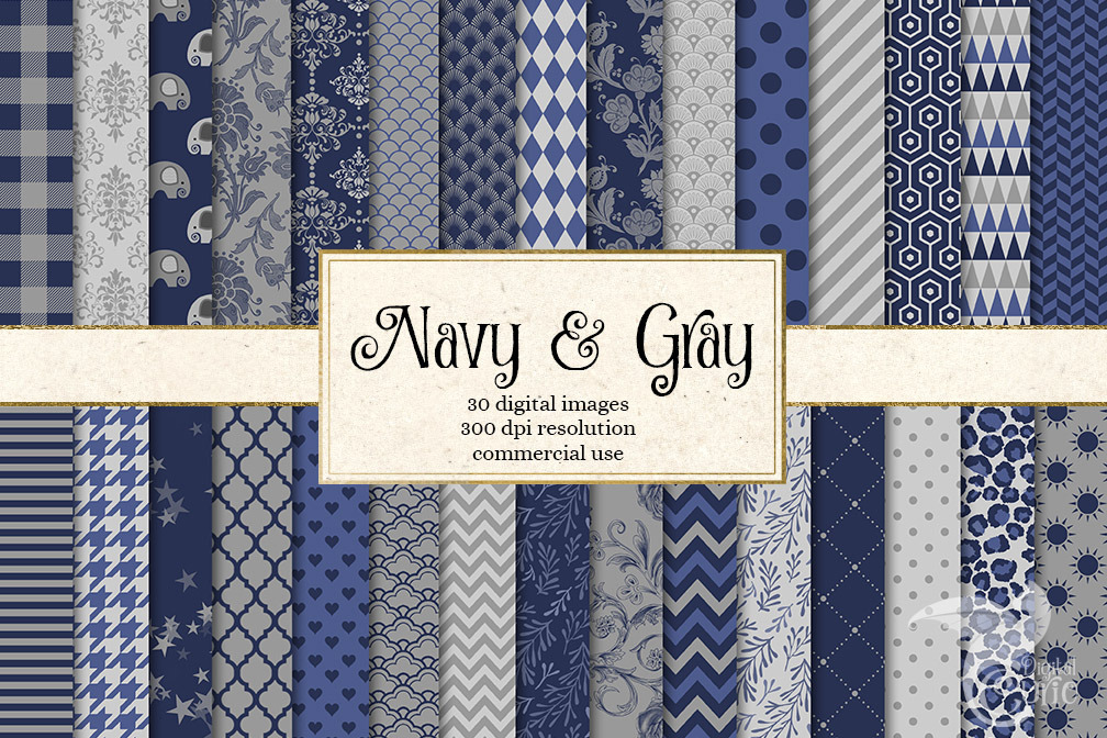 Navy Blue and Gray Digital Paper, a Pattern Graphic by Digital Curio
