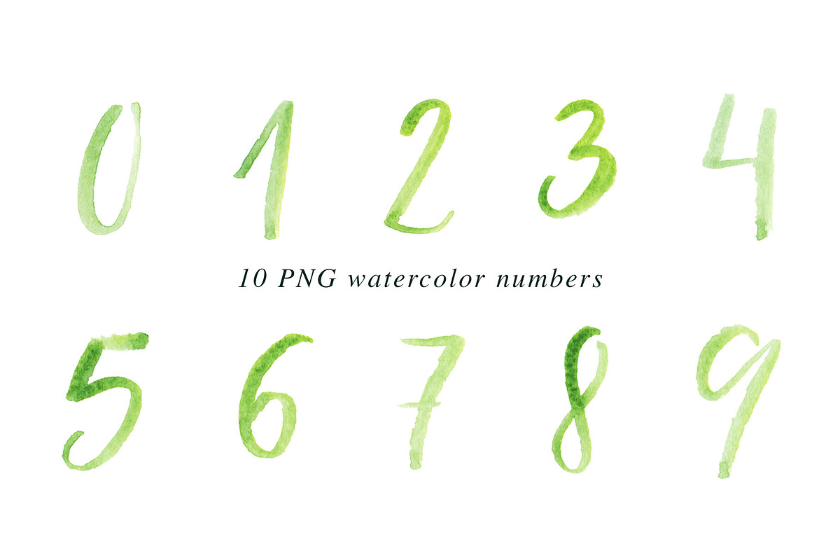 10 Watercolor Numbers PNG, an Object Graphic by Heartmade by Claudia