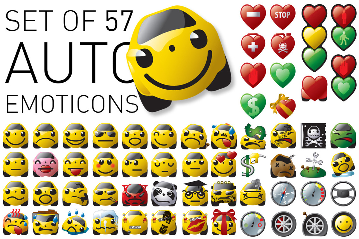 Auto emoticon set, a Templates & Theme by WatercolorArt