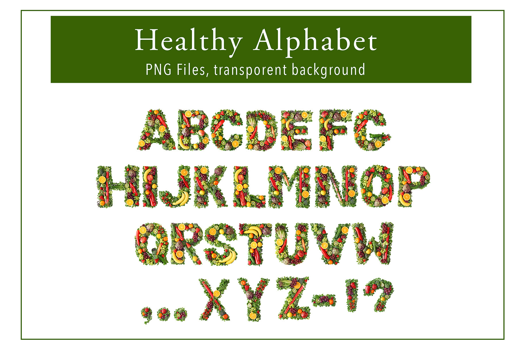 Healthy Alphabet. PNG Overlays., an Object Graphic by EleSArtDesign