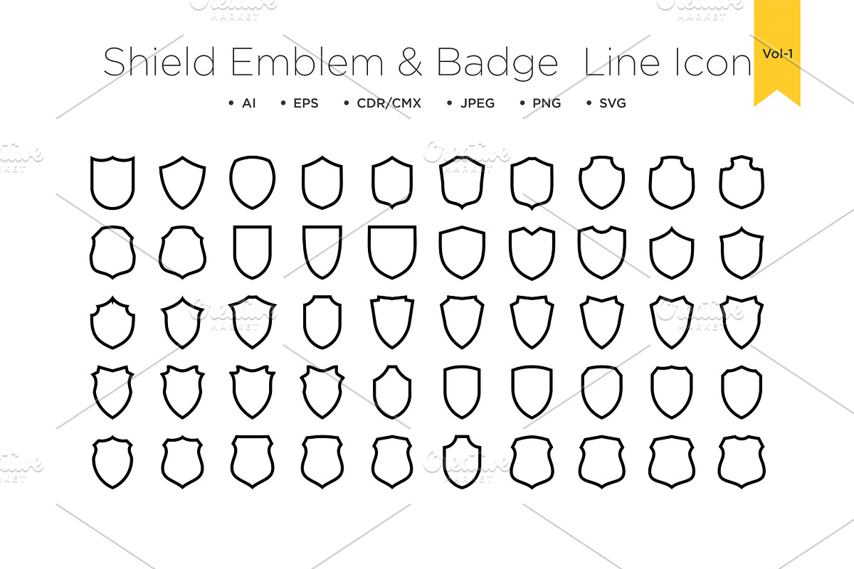 50 Shield Badge Line Emblem Vol 1, an Object Illustration by shahsoft