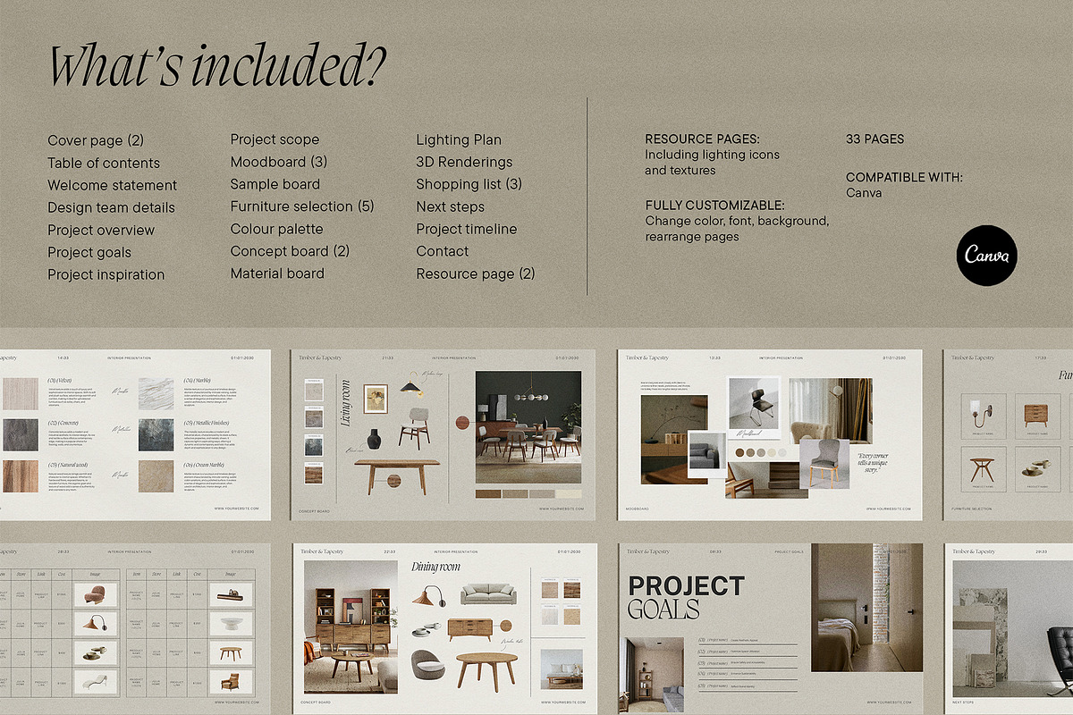 Interior Design Presentation Canva Template | Amare Creative