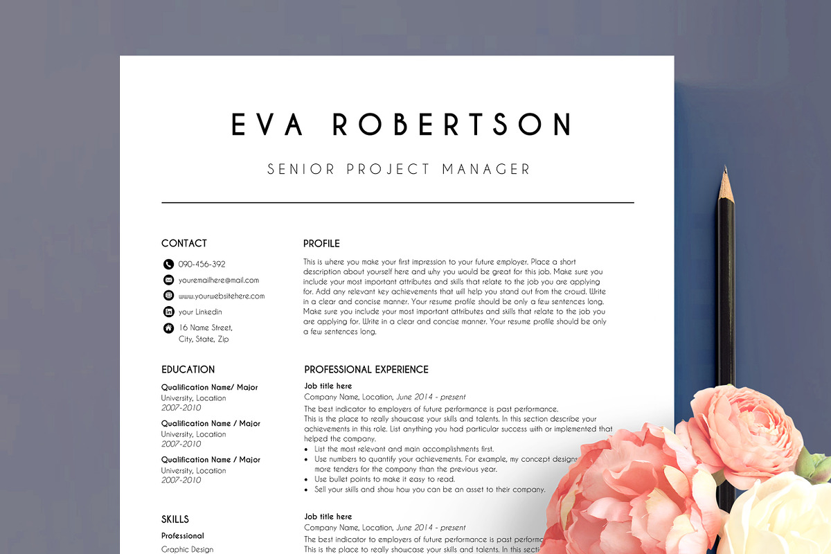 CV template 2 page EVA, a Resume Template by PinkJellyfish