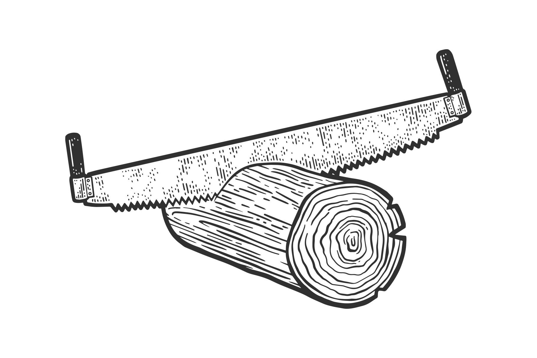 two man saw and tree log sketch engr, an Object Illustration by AlexArt