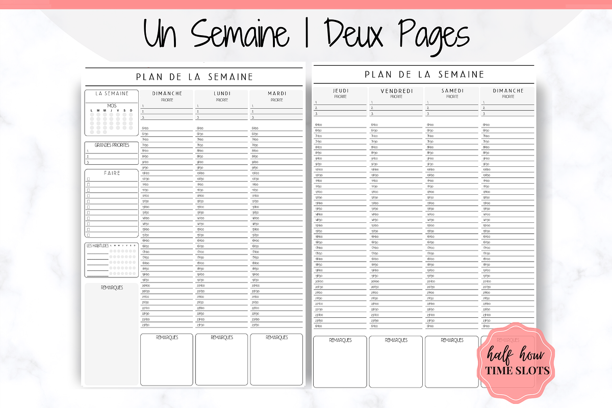 FRENCH Weekly Planner Printable Sheets