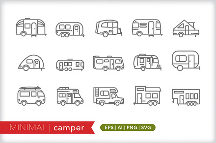 RV, Camper Car Icons Set | Icons ~ Creative Market