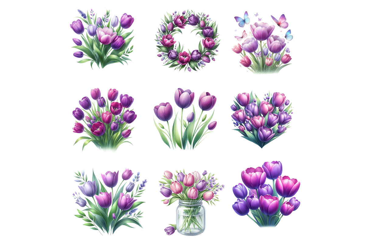 Watercolor Tulips Clipart Bundle, an Illustration by Dream Creation