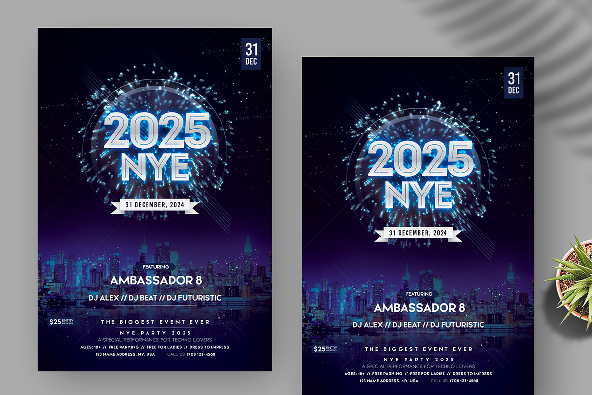 New Year 2025 Party Flyer Template, a Flyer Template by PixelsDesign