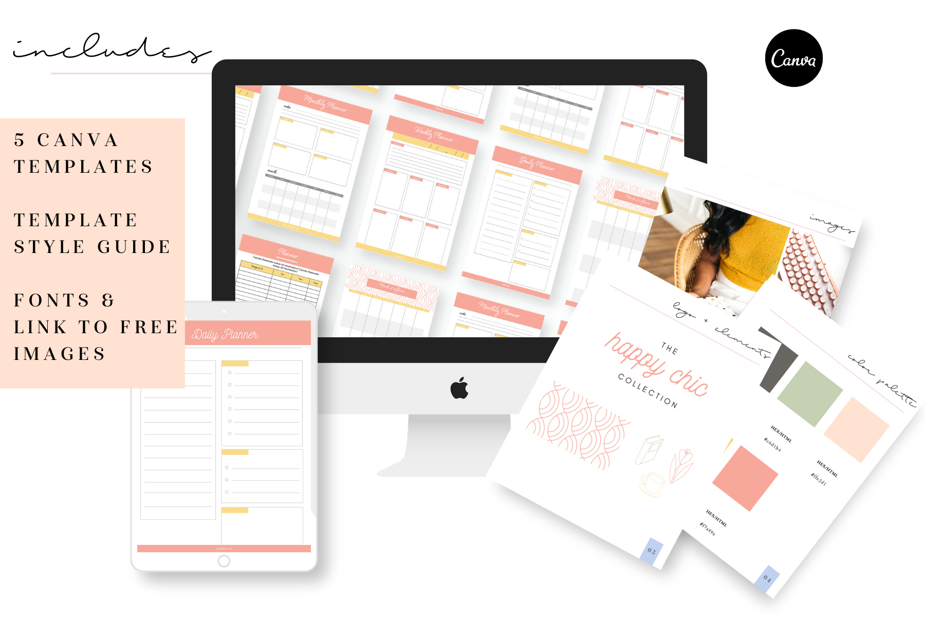 Happy Chic Planner Canva Indesign, a Magazine Template by VanessaRyan.co