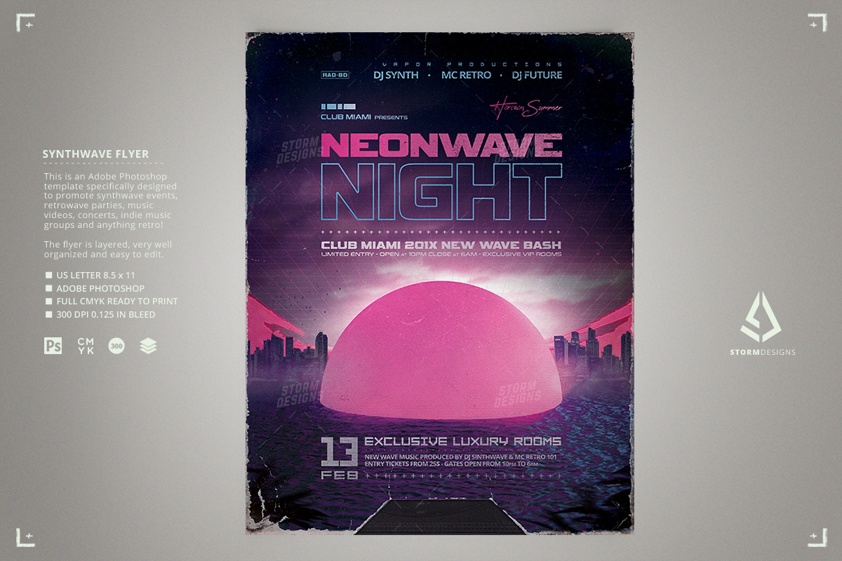 Retrowave Night 1980s VHS Synthwave, a Flyer Template by Storm Pixels ...