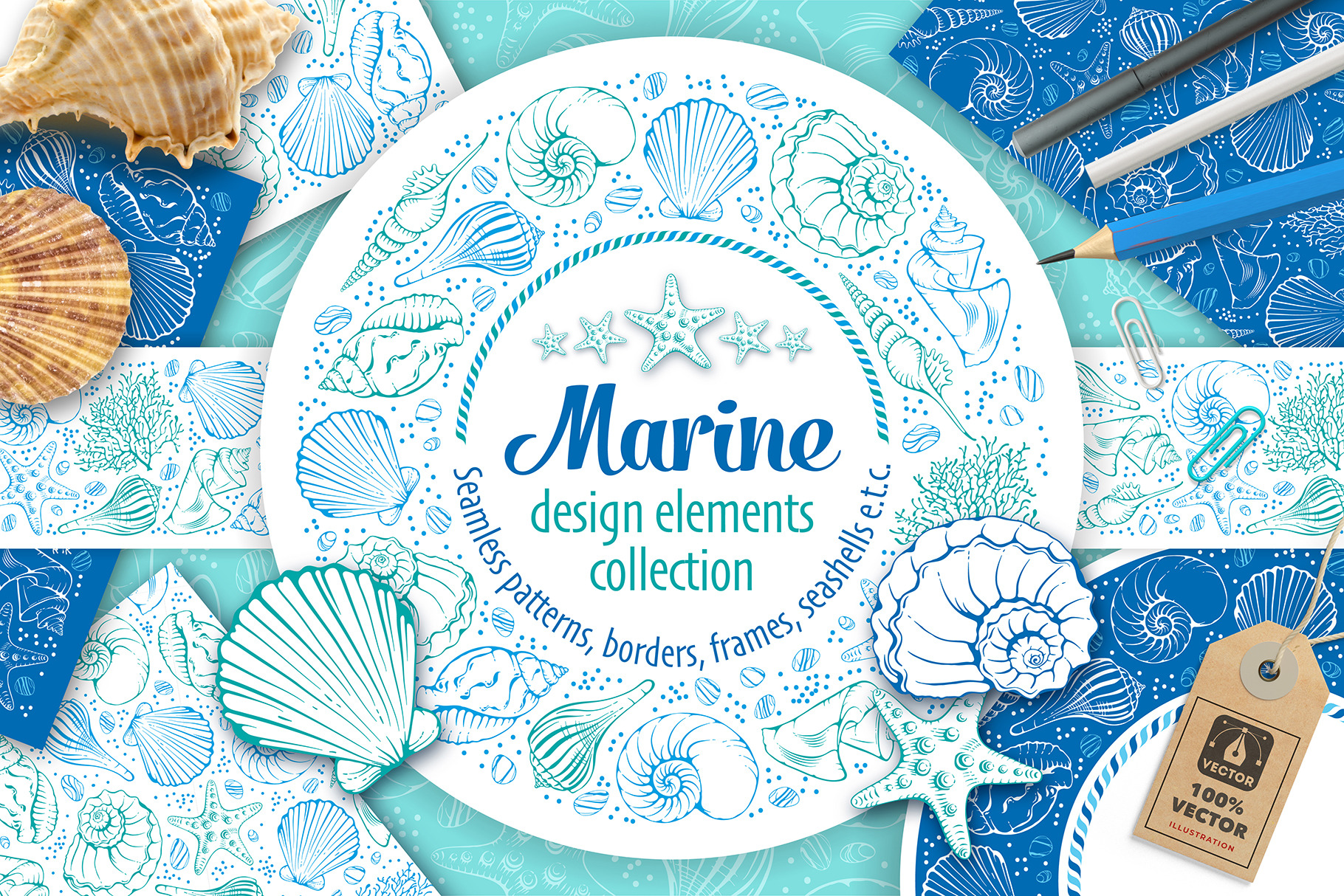 Sea shells patterns set, a Decorative Illustration by Vector beauty