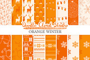 Orange Winter digital paper, a Pattern Graphic by Doodle Cloud Studio