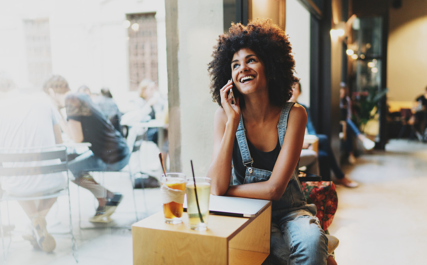 Pretty girl calling by phone featuring happy woman, hipster, and ...