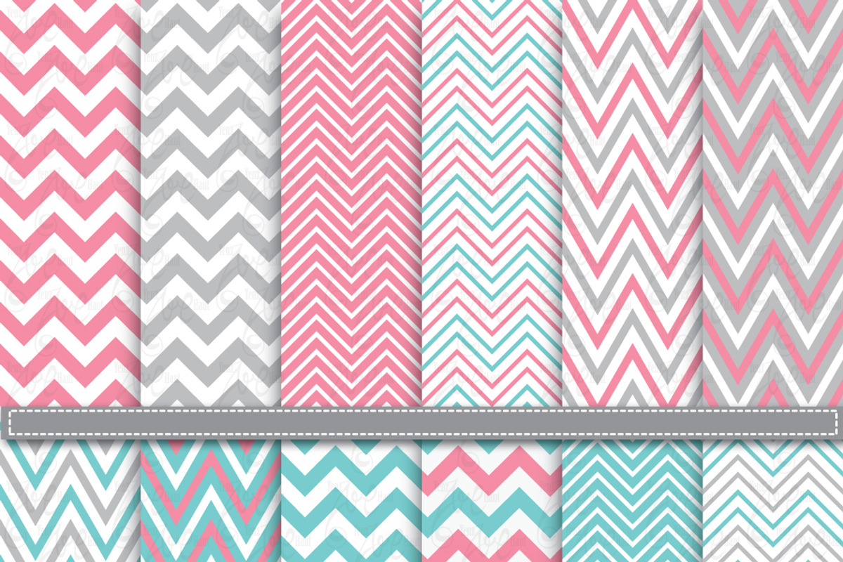 Aqua & Pink Chevron Digital Paper, an Illustration by YenzArtHaut
