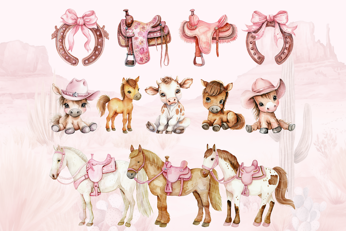 Cute Pink Cowgirl Clipart Set, a Person Illustration by ClipArtCharm