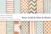 Rose Gold, Mint, Blush Digital Paper, a Pattern Graphic by BonaDesigns