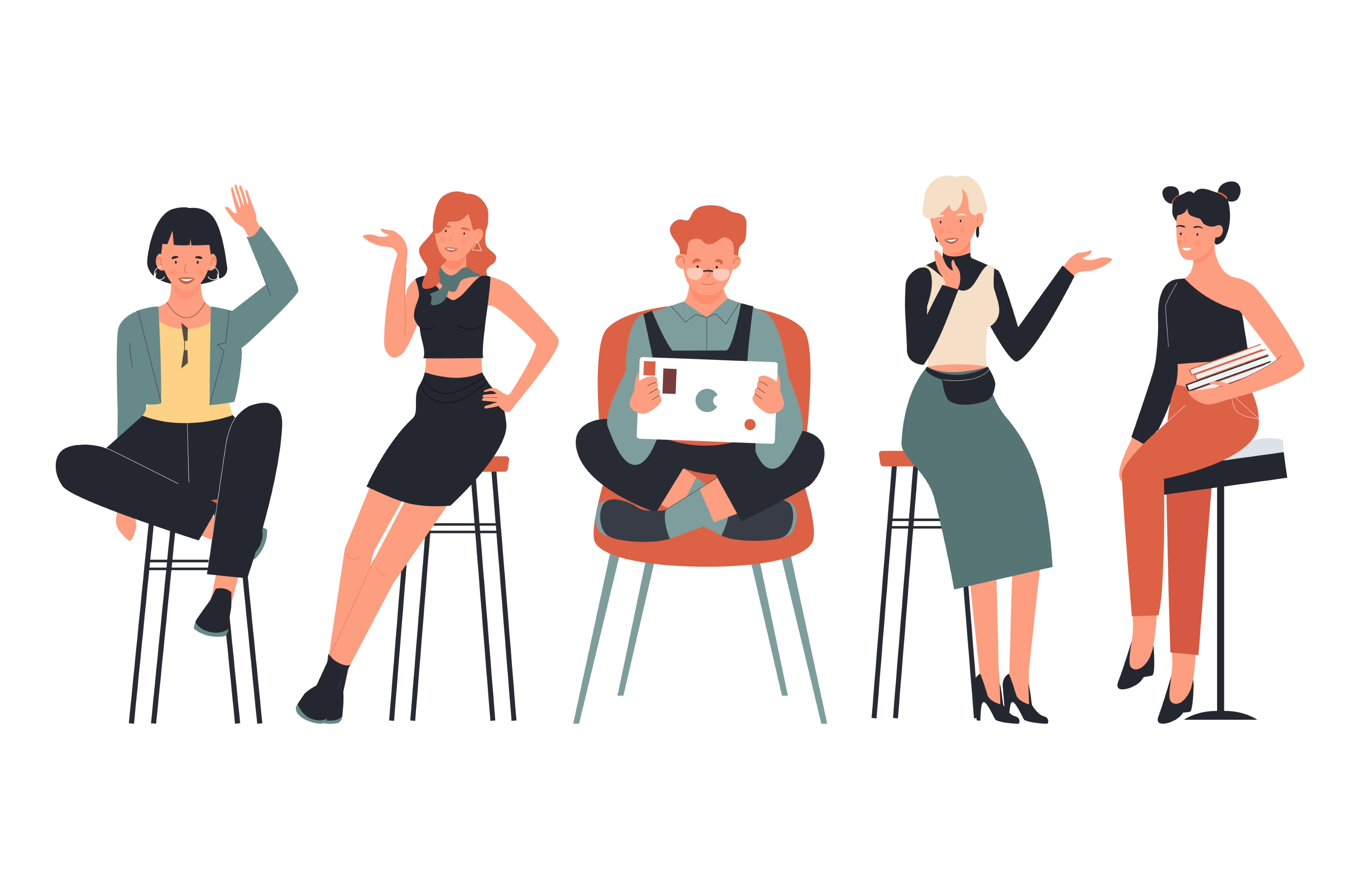 People sitting on chairs set, an Education Illustration by Flashvector