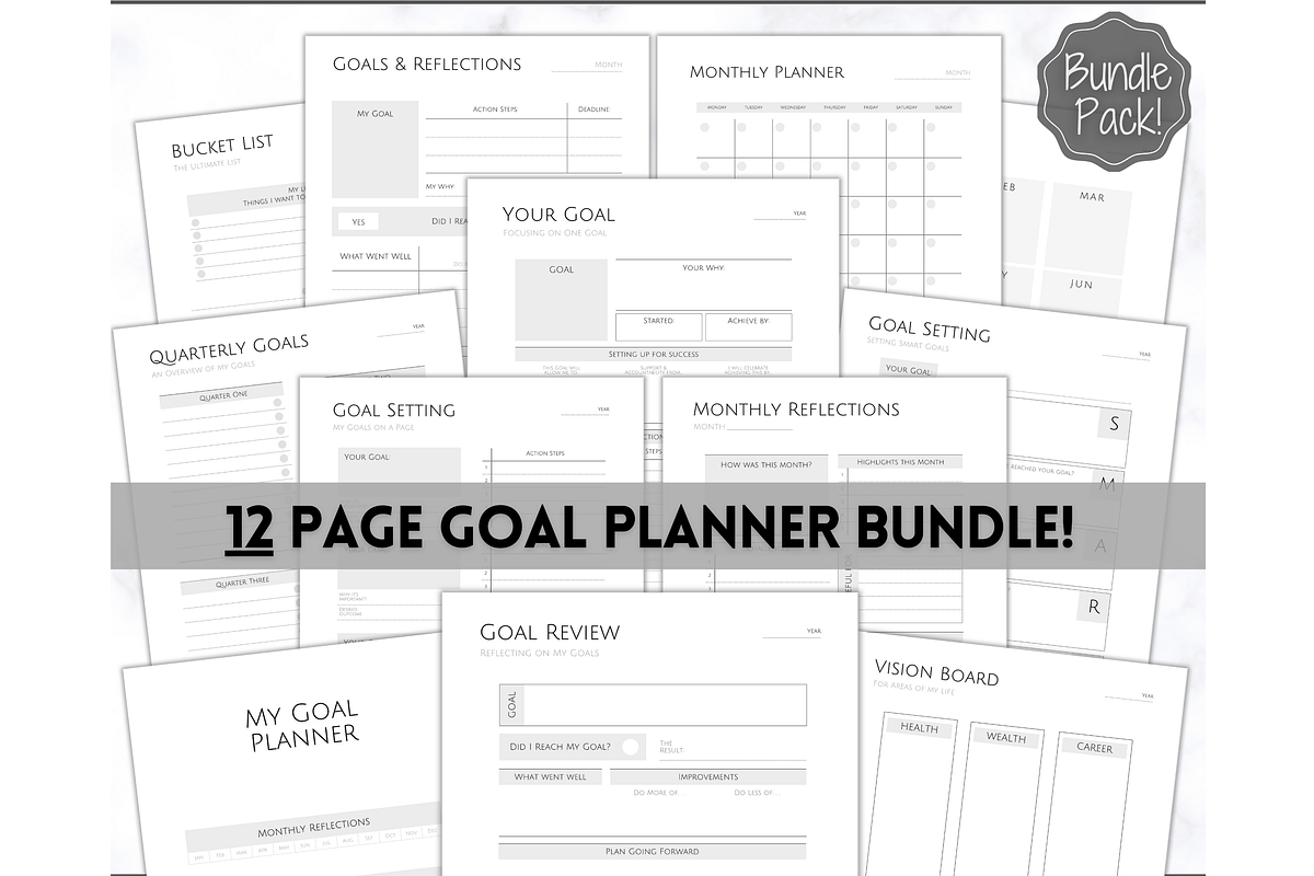 Printable Goal Tracker Bundle, a Templates & Theme by Templatables