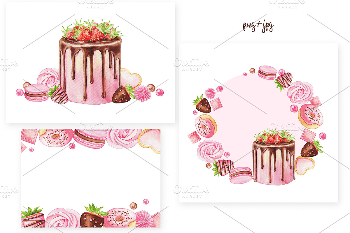 Watercolor pink sweets, a Food Illustration by Blowballmay