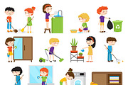 Kids-assistants cartoon icons set, an Outline Icon by Macrovector