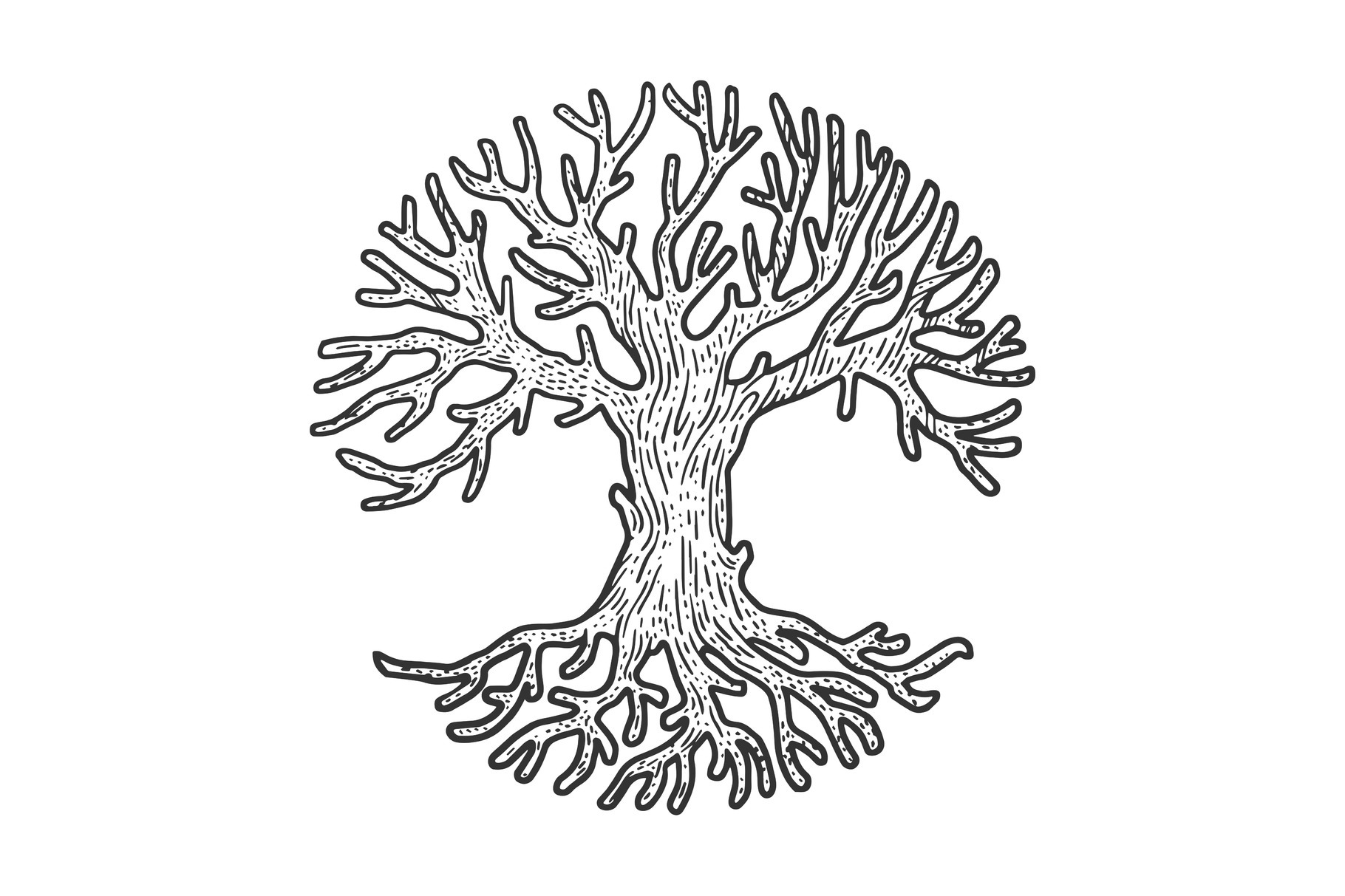 Circle crown tree sketch vector, an Object Illustration by AlexArt
