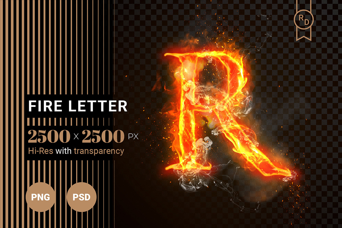 Fire Letter R of burning flame (PSD), an Illustration by Ron Dale