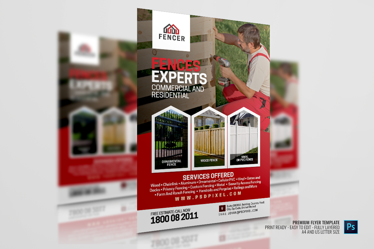 Local Fence Company Flyer, a Flyer Template by PSDPixel