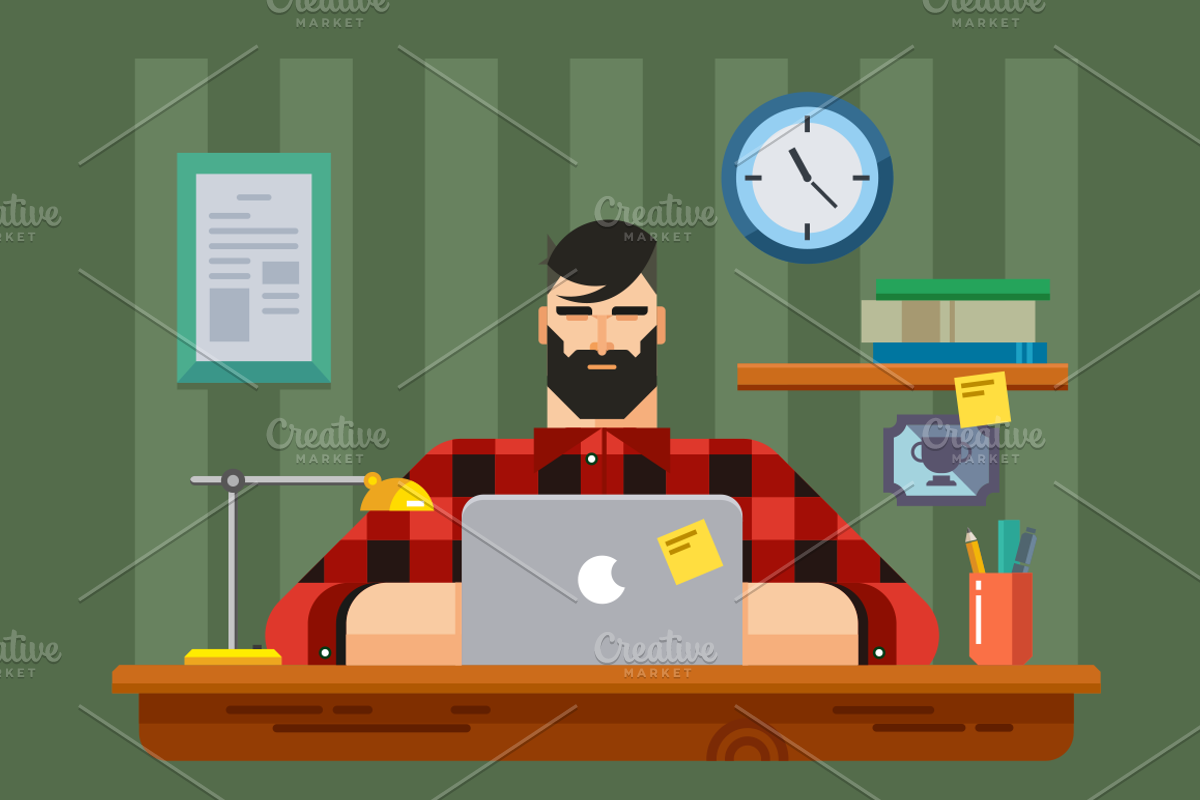 Man at a Desk with Laptop, a Technology Illustration by Kit8.net ...