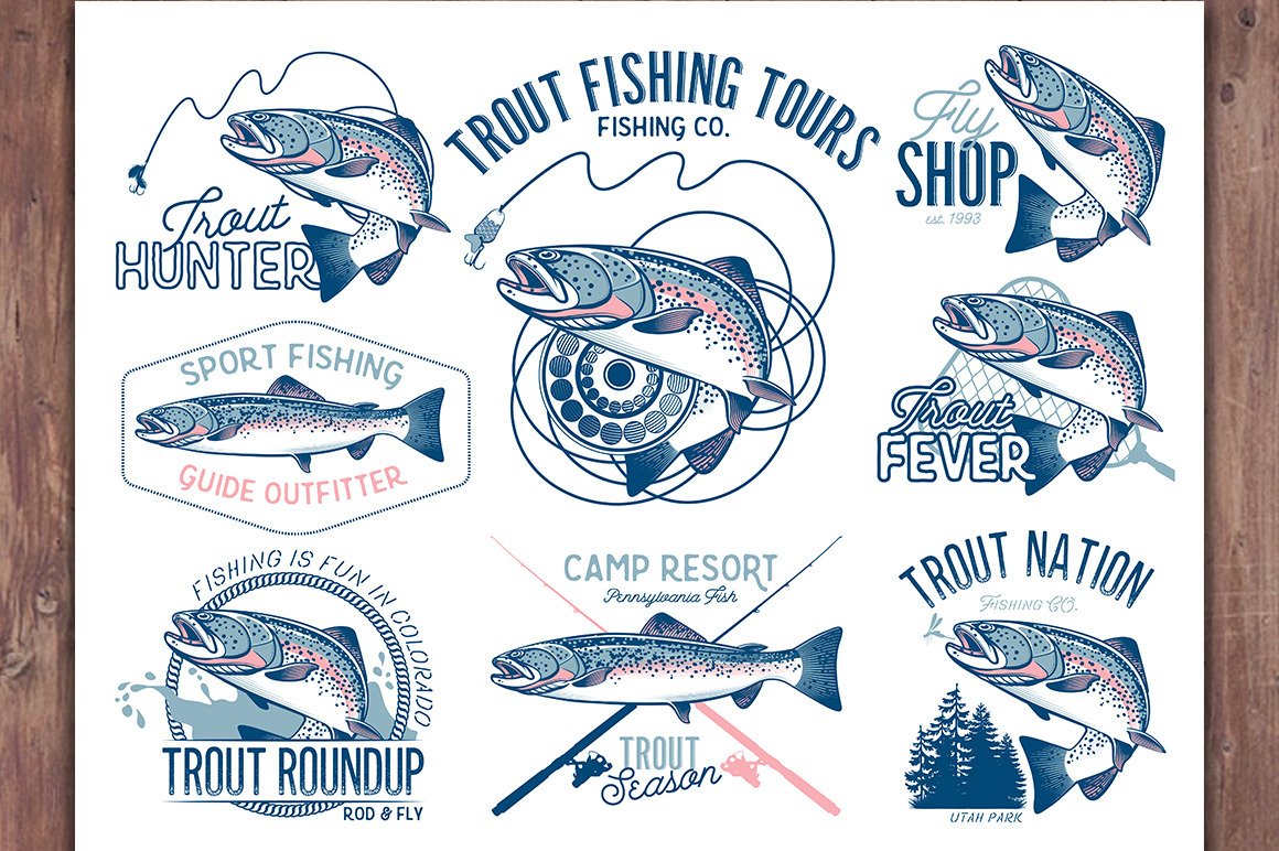 Colorful trout fishing emblems, an Animal Illustration by Moloko88