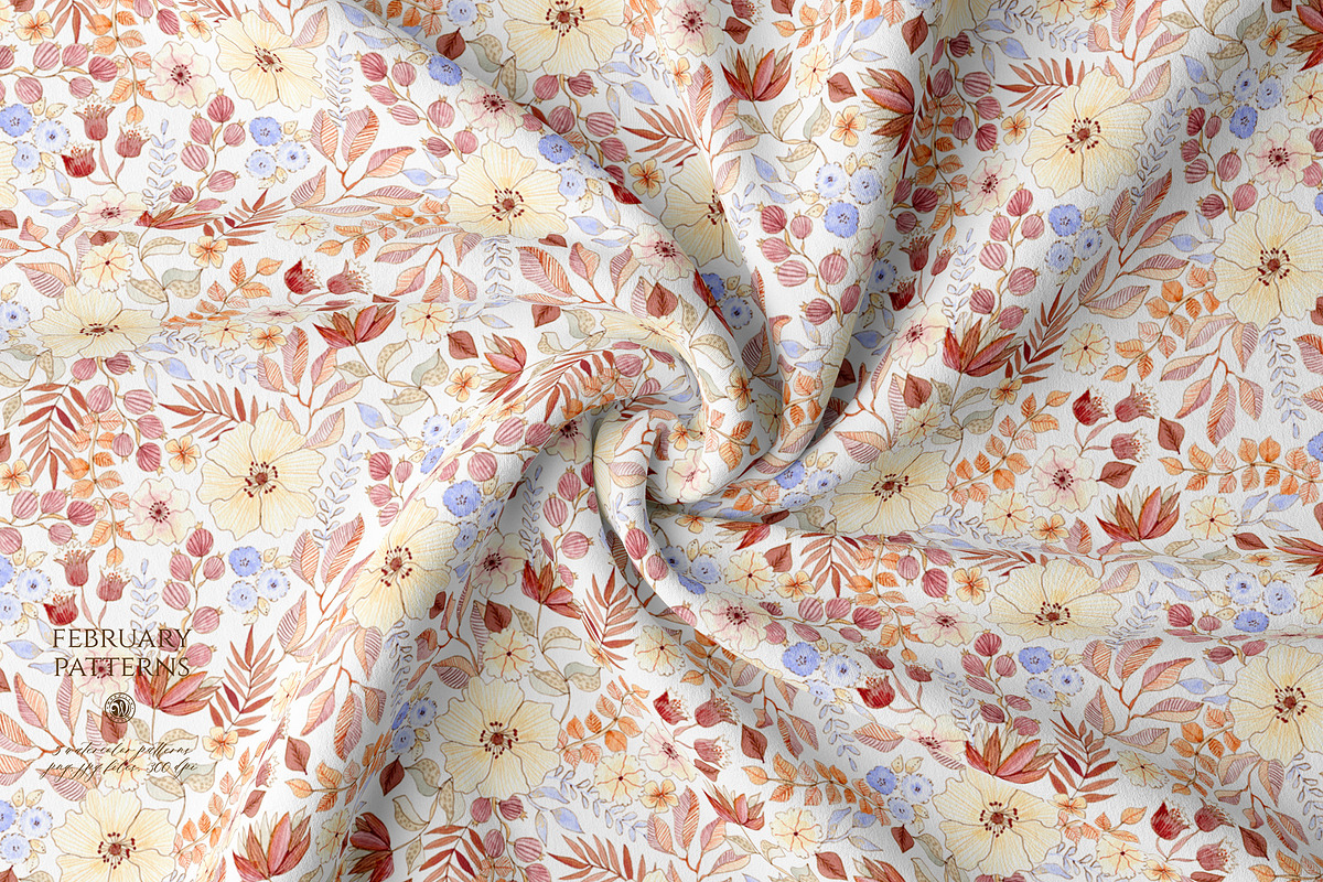 February Patterns - watercolor set, a Pattern Graphic by Webvilla Studio