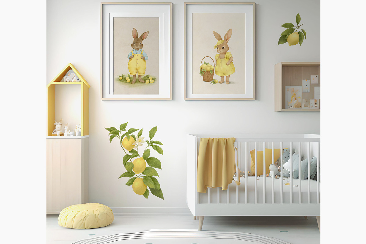 Lemon Bunny set clipart and pattern