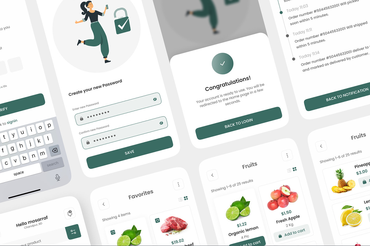 Fresh Cart-Grocery Mobile App UI Kit, an App Template by CreativeUI