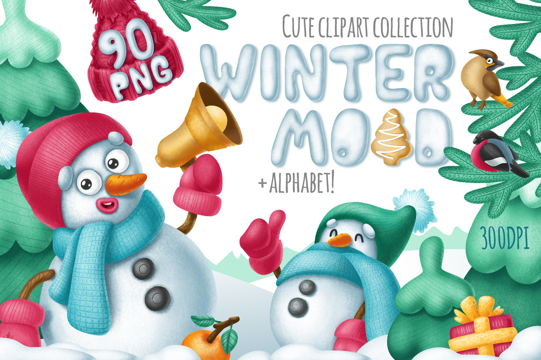 Winter mood clipart and alphabet, an Illustration by Brandianna