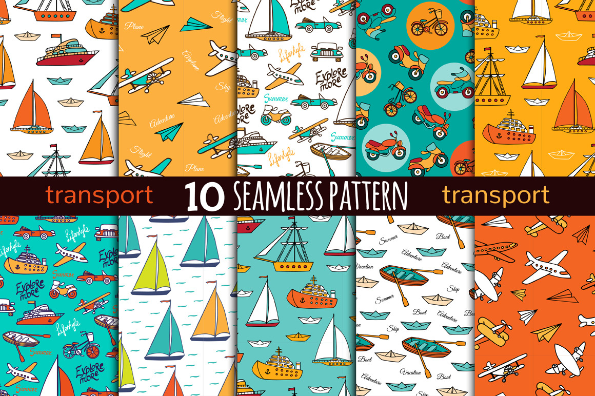 10 transport seamless pattern, a Pattern Graphic by EvgeniaV