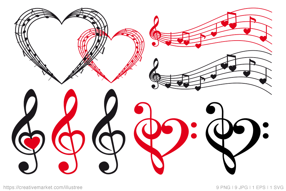 Music hearts, musical notes, vector, a Graphic by Illustree
