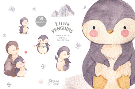 Watercolor Penguins Clipart | Animal Illustrations ~ Creative Market