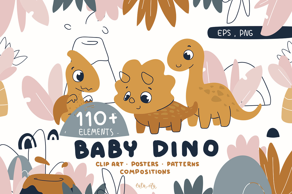 Cute baby dinosaur. Clipart, an Animal Illustration by tata_ota
