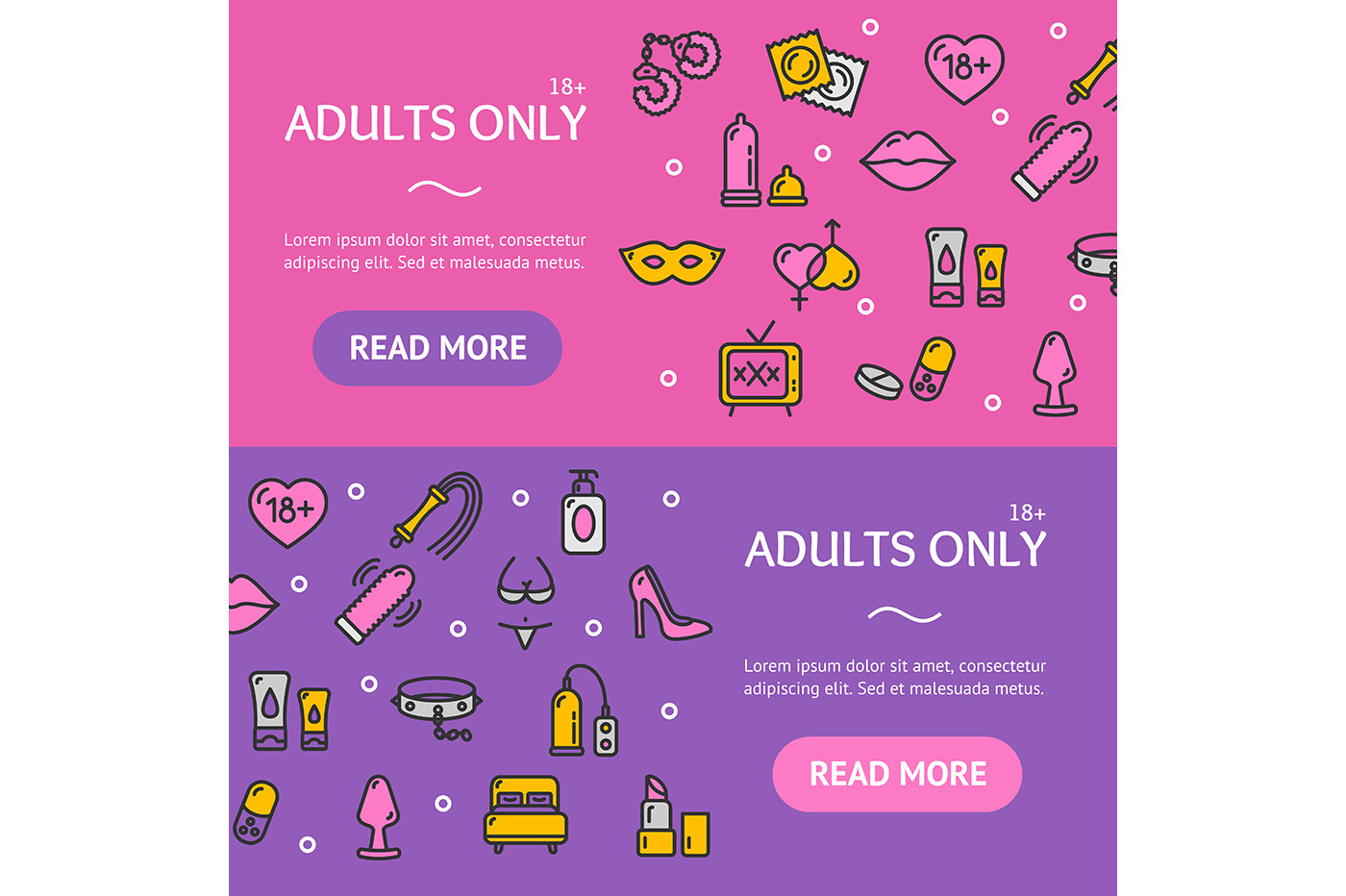 Adults Banner Set. Vector, a Work Illustration by Vector and Templates