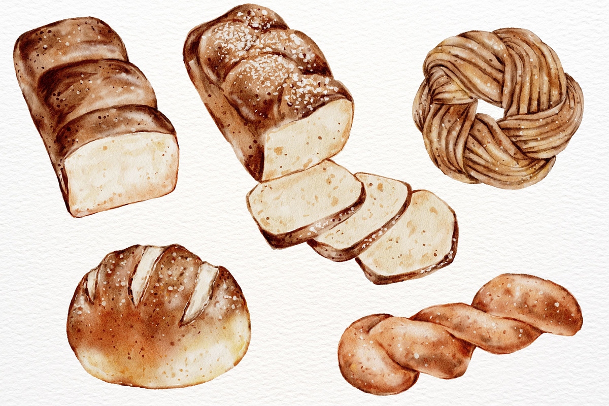 Watercolor Bread Clipart, a Food Illustration by ArtbyHien | Creative ...