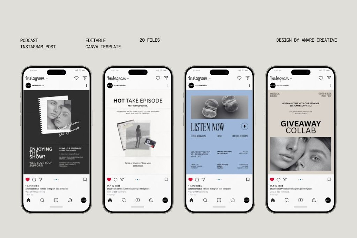 20 Podcast Instagram Post Template | Amare Creative