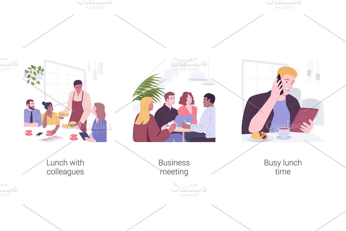Business lunch isolated cartoon, a Food Illustration by Visual ...