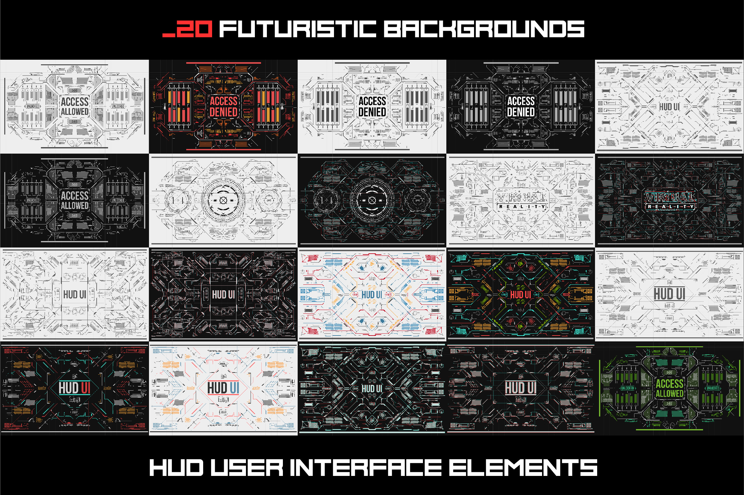 Set of Futuristic HUD UI Backgrounds, a Templates & Theme by Andrew_Derr