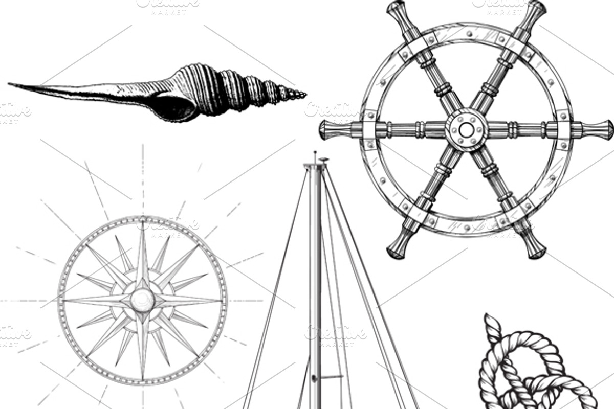 Set of marine and yachting symbols, an Illustration by Sharpner