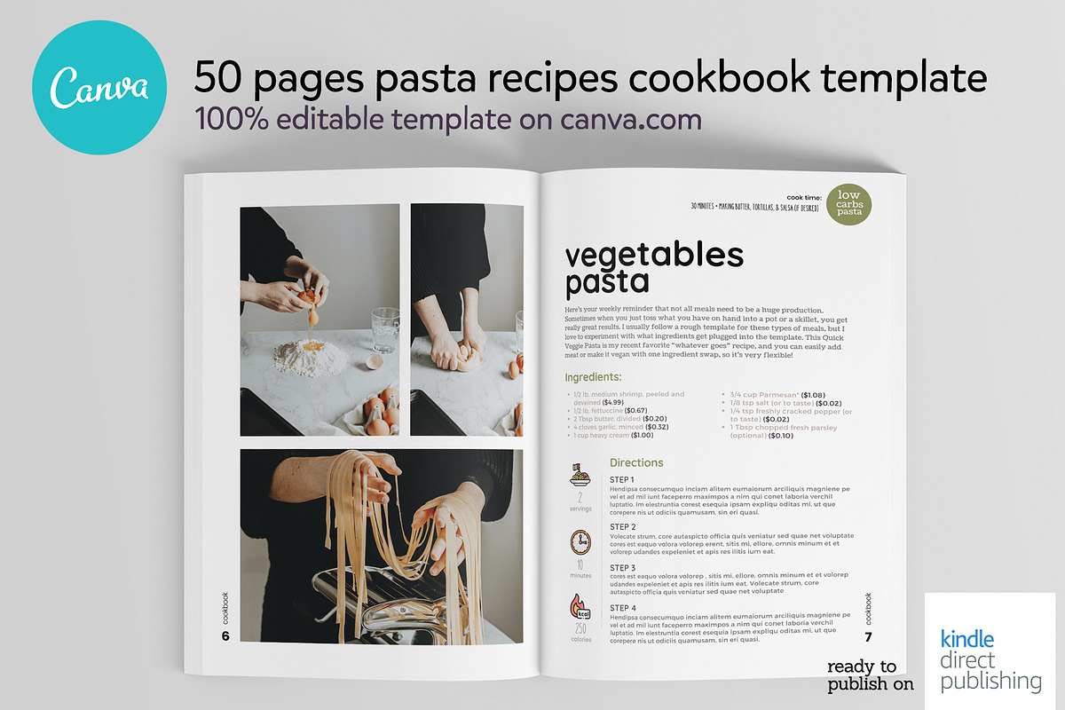 Pasta CookBook CANVA template editab, a Magazine Template by DeLaGranSiete